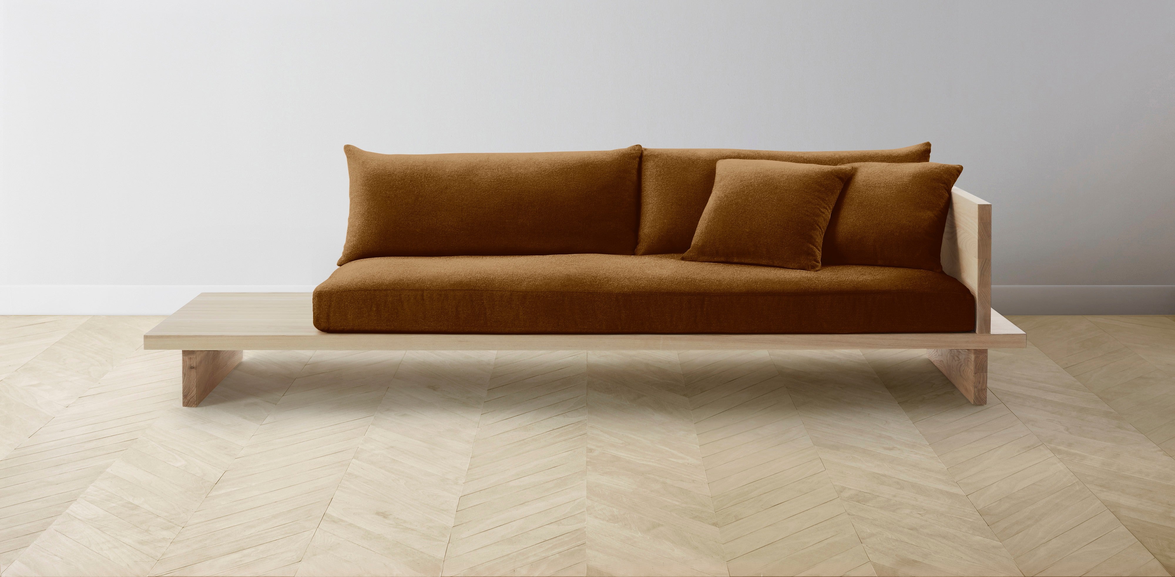 The Muir Arm on Right - Mohair Brown Sugar Sofa – Designer Luxury Furniture